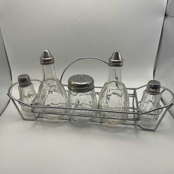 Dining | Vintage 5pc Glass Condiment Holders With Carrier | Poshmark